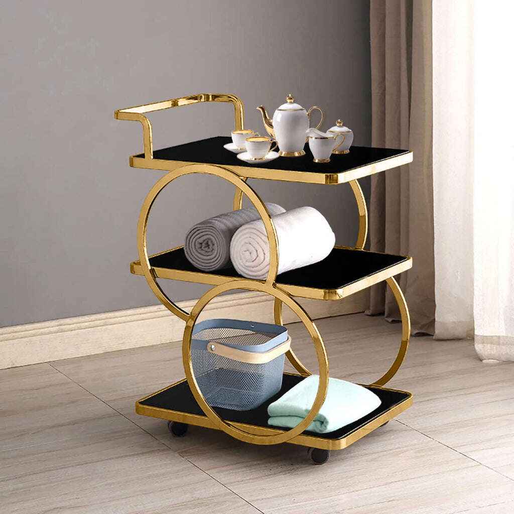 Three-Layer bar Trolley With Handle & wheels Black Top – Home Virsa